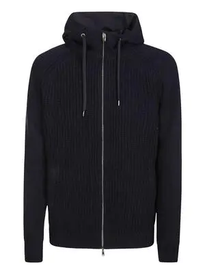 Herno Ribbed-knit Zipped Hooded Drawstring Jacket - Black