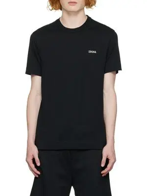 Zegna Embroidered-logo Cotton T-shirt - Black