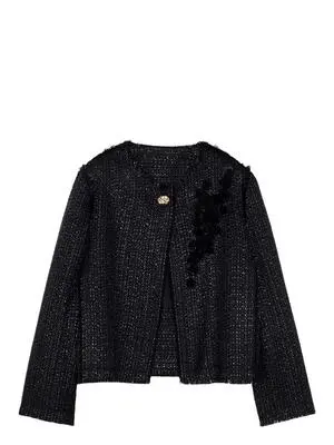 LANVIN Appliqué-detail Fringed Tweed Jacket - Black
