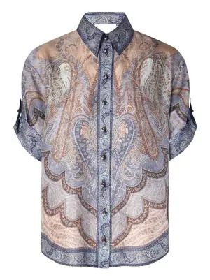 Zimmermann Wanderlust Printed Short Sleeve Shirt - Gray