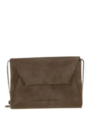 Brunello Cucinelli Suede Clutch With Chain Strap - Brown