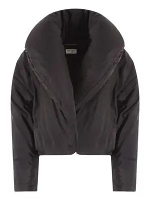 Saint Laurent Cropped Puffer Jacket In Silk Taffeta - Black
