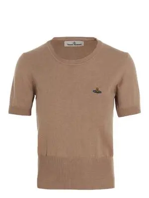 VIVIENNE WESTWOOD Orb-embroidered Ribbed Knit Top - Brown