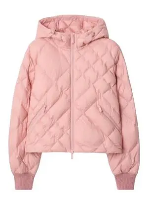 Burberry Quilted Down Jacket With Drawstring Hood - Pink Begonia