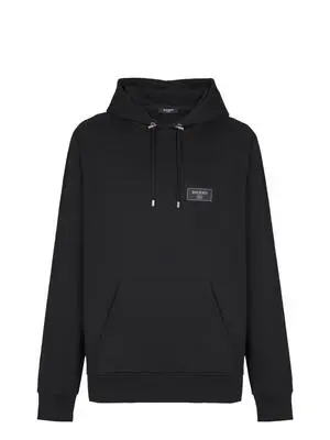 Balmain Logo Patch Drawstring Hoodie - Black