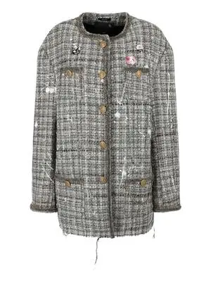 R13 Paint-splatter Button-up Tweed Jacket - Gray