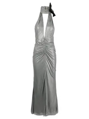Alessandra Rich Halterneck Open-back Maxi Dress - Gray
