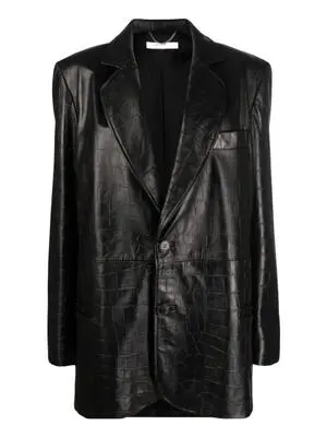 Alessandra Rich Crocodile-effect Single-breasted Blazer - Black