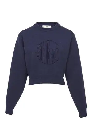 Chloé Embroidered Logo Cropped Jumper - Navy Blue