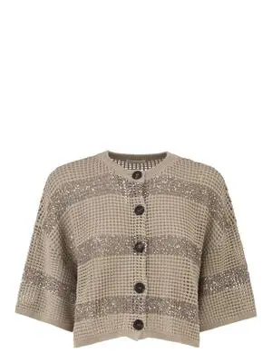 BRUNELLO CUCINELLI Brunello Cucinelli Cropped Mesh Knit Cardigan With Striped Detail