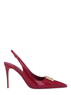 Dolce & Gabbana Logo Plaque Pointed Toe Slingback Pumps - Red