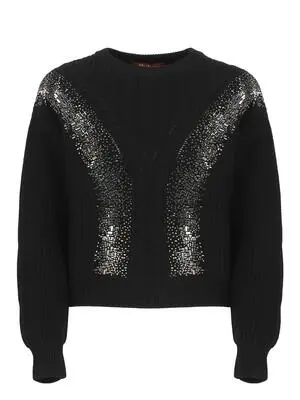 Max Mara Embellished Round Neck Long Sleeve Sweater - Black