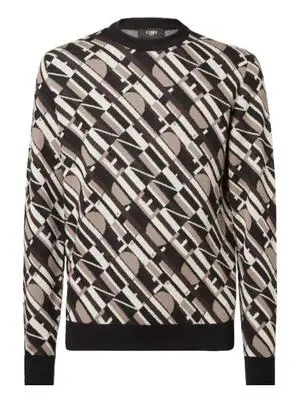 Fendi Logo Jacquard Crewneck Jumper - Black