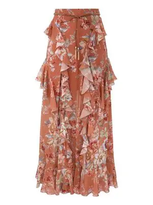 Zimmermann Ruffle Floral Printed Maxi Skirt - Fragrant Osmanthus Fragrance