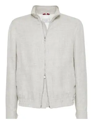 Brunello Cucinelli Zip-up Bomber Jacket With Stand Collar - Light Gray