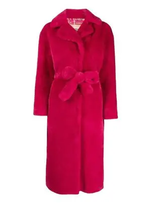 Herno Belted Faux Fur Coat - Red