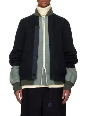 Sacai Layered Effect Zip-up Knitted Jacket - Black