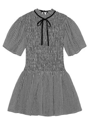 GANNI Checked Mini Dress With Lace Detail - Black