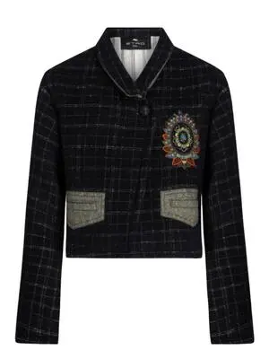 Etro Checked Embroidered Coat - White