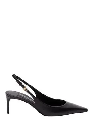 Dolce & Gabbana Logo Plaque Pointed Toe Slingback Pumps - Black