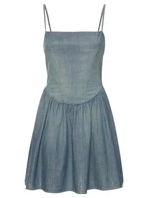 RE/DONE Denim Mini Dress With Zipper Back - Gray