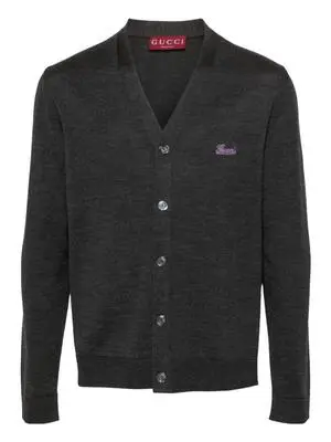 Gucci Gucci V-Neck Button-Up Cardigan With Embroidered Logo Black