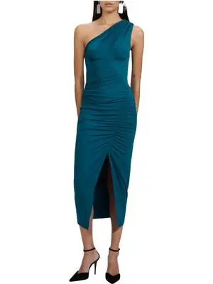 SELF-PORTRAIT Single Shoulder Pleated Midi Dress - Multicolor