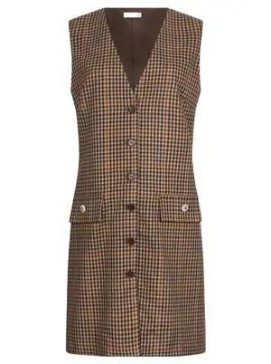 LIU JO Liu Jo Sleeveless Plaid V-Neck Dress With Buttoned Pockets