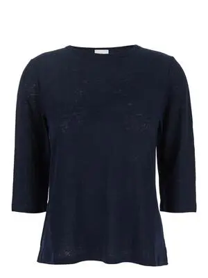 ALLUDE Boat Neck Long Sleeve Sweater - Blu