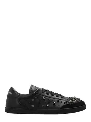Dolce & Gabbana Embellished Round Toe Lace-up Sneakers - Black