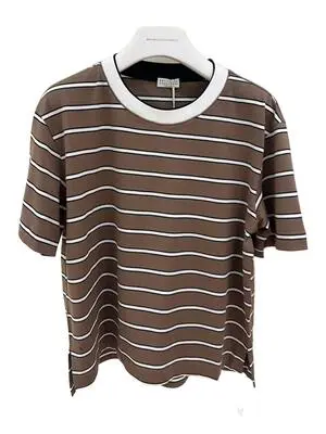 Brunello Cucinelli Striped Crewneck T-shirt - Brown