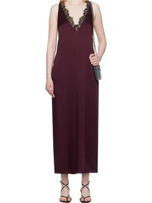 Stella McCartney V-neck Lace Trim Maxi Dress - Black