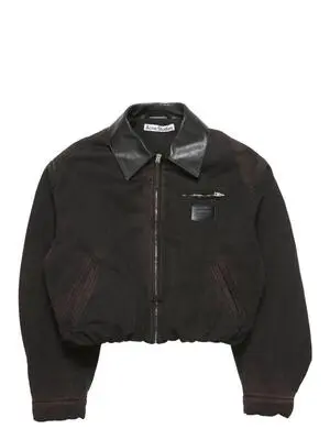 Acne Studios Garment-dyed Cotton Bomber Jacket With Leather Collar - Black