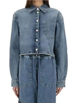 Moschino Cropped Denim Jacket With Logo - Blue