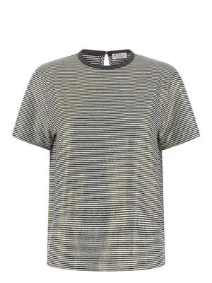 Brunello Cucinelli Brunello Cucinelli Striped Metallic T-Shirt Black/gray