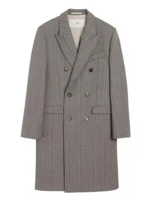 Ami Ami Paris Herringbone Double-Breasted Coat Gray