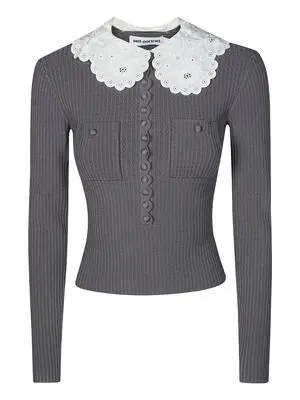 SELF-PORTRAIT Self-Portrait Lace Collar Knitted Top