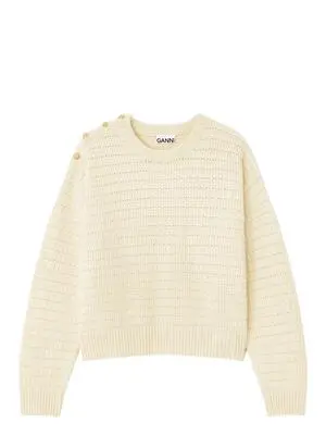 GANNI Button-detail Crewneck Jumper - Cream