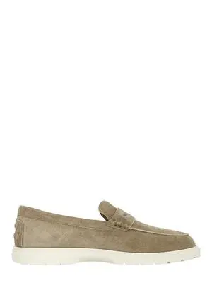 TOD'S Suede Round Toe Loafers - Nude