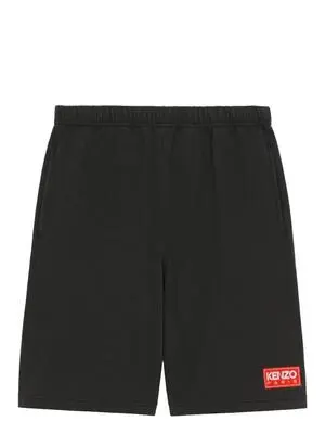 Kenzo Logo Patch Mid-rise Fleece Shorts - Black