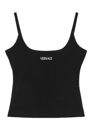 Versace Logo Embroidered Ribbed Top - Black