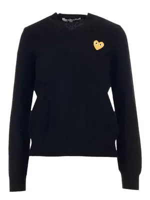 Play Comme Des Garcon Long Sleeve V-neck Pullover Sweater - Black