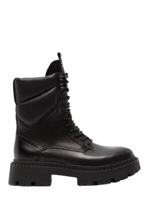 Ash Lace-up Combat Boots With Thick Soles - Black