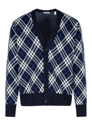 Burberry Check Pattern V-neck Cardigan - Navy