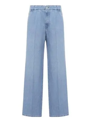 Miu Miu Baggy Jeans With Embroidered Logo - Blue
