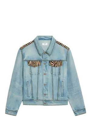 Celine Zebra-print Studded Trucker Jacket - Blue