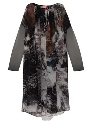 DIESEL® Printed Drawstring Midi Dress - Black