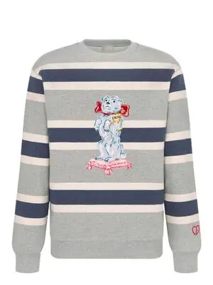 Dior Striped Crewneck Sweater With Bobby Embroidery - Grey