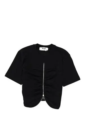 MSGM MSGM Zip-Detail Gathered T-Shirt Black