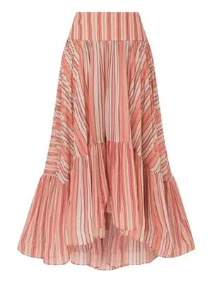 Zimmermann Bohemian Rebellion Striped Midi Skirt - Red Stripe